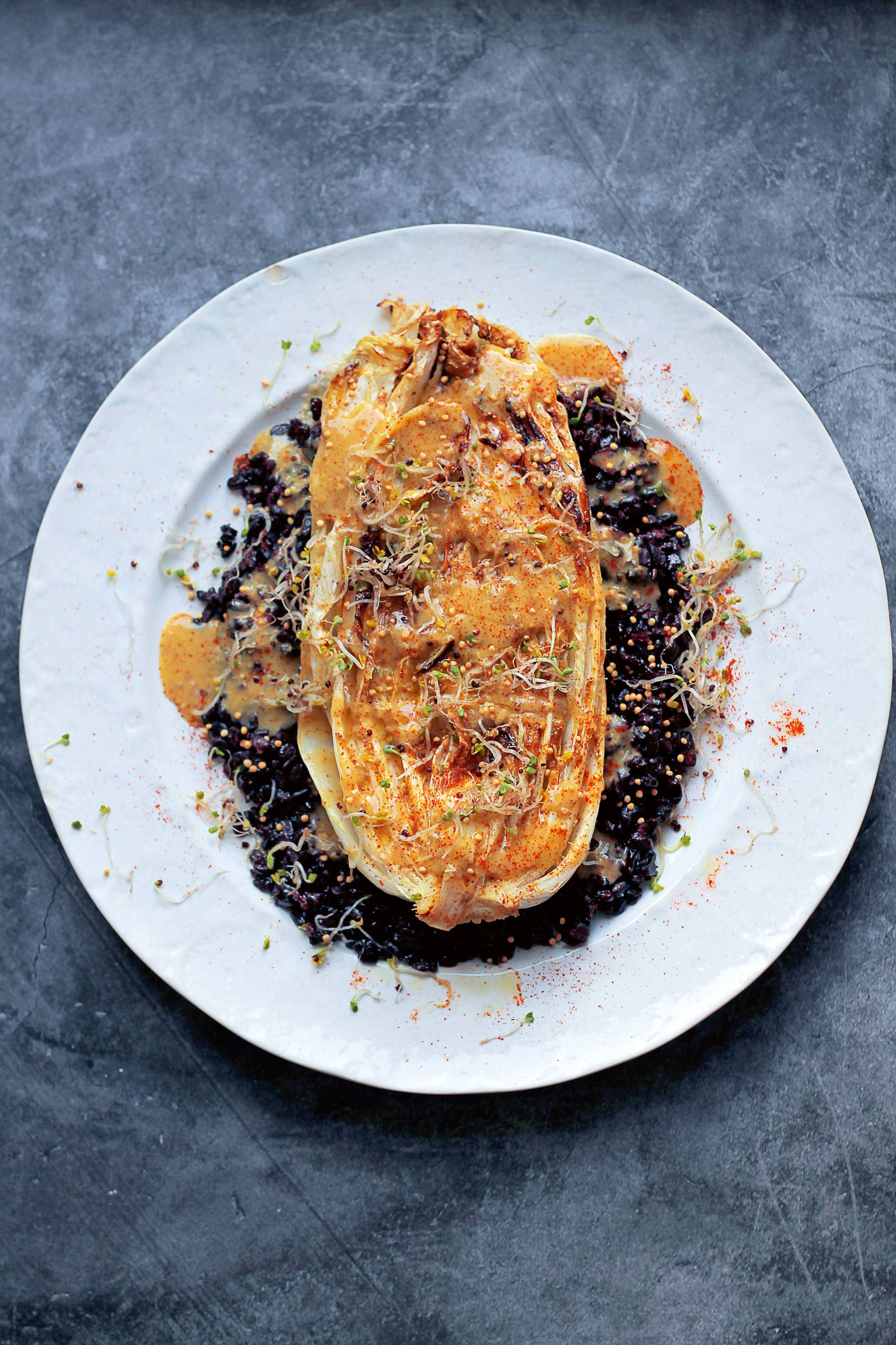 ROASTED CHINESE CABBAGE WITH BLACK RICE & MUSTARD TAHINI SAUCE | The ...