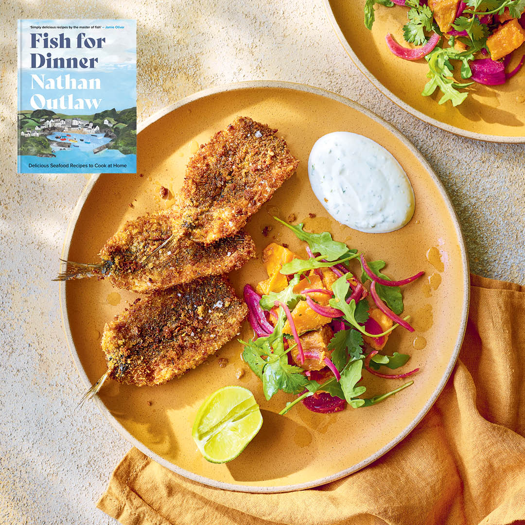 Breaded Sardines with Jalapeño Yogurt and Sweet Potato, Rocket ...